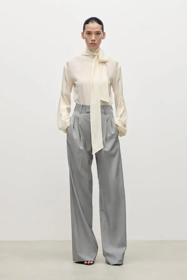 Victoria Beckham Wool & Mohair Blend Trousers - Light Grey