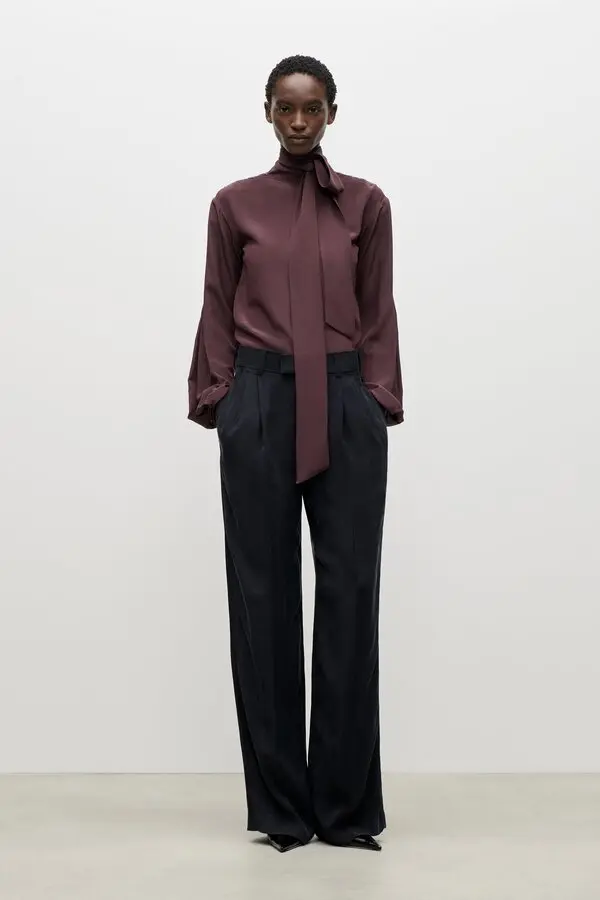 Victoria Beckham Wool & Mohair Blend Trousers - Navy