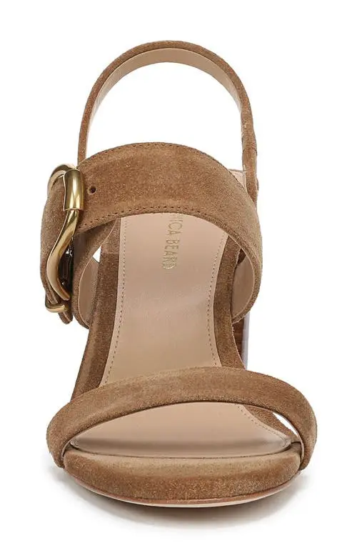 Veronica Beard Gaela Slingback Sandal With Buckle And Stacked Heel - Chestnut