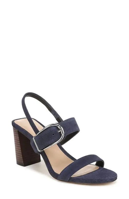 Veronica Beard Gaela Slingback Sandal With Buckle And Stacked Heel - Navy