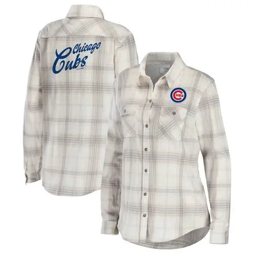 WEAR BY ERIN ANDREWS Chicago Cubs Plaid Flannel Button-up Shirt - Gray
