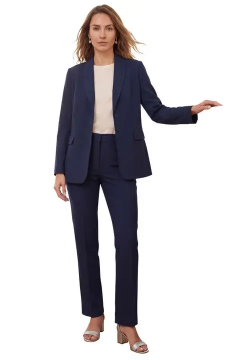 JESSICA LONDON Two-piece Stretch Crepe Single-breasted Pantsuit - Navy