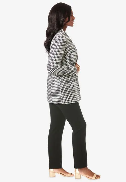 JESSICA LONDON Double-breasted Stretch Crepe Pantsuit - Black Houndstooth