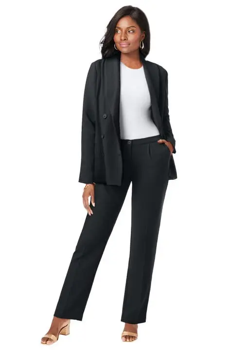 JESSICA LONDON Double-breasted Stretch Crepe Pantsuit - Black