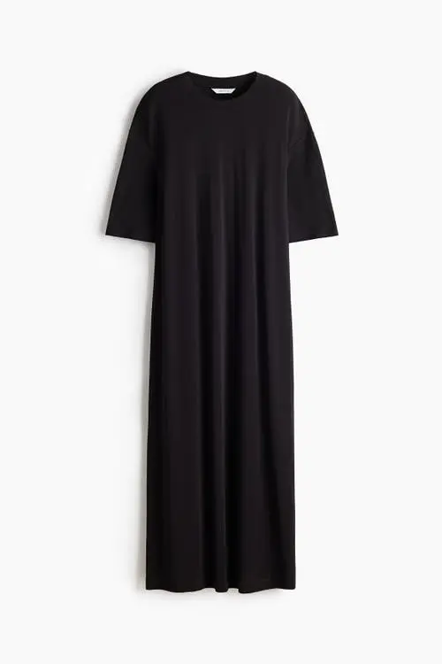 H&m Long T-shirt Dress In Interlock Jersey - Black
