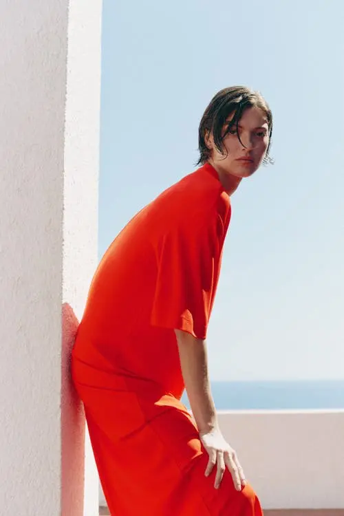 H&m Long T-shirt Dress In Interlock Jersey - Bright Red