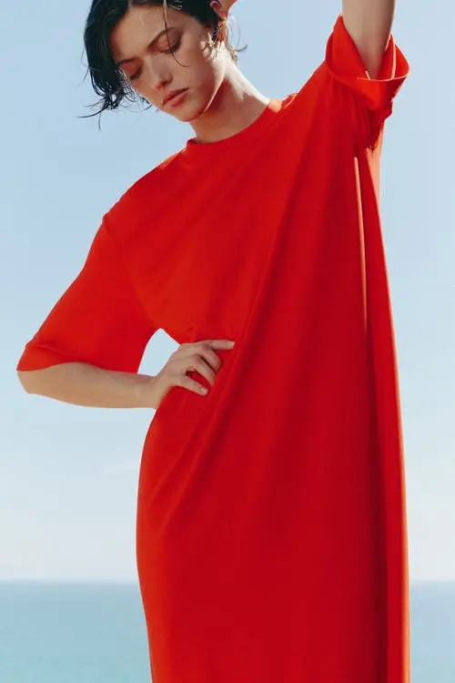 H&m Long T-shirt Dress In Interlock Jersey - Bright Red