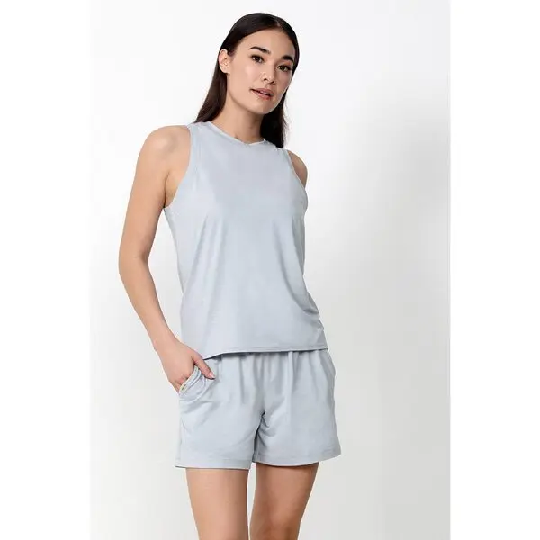 SINGLE STITCH Lightweight Tank And Short Set In Space-dyed Heather Performance Fabric - Heather Blue