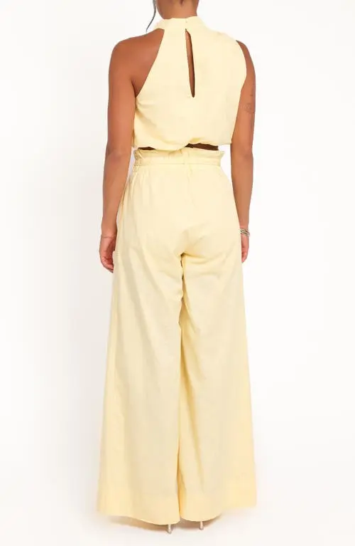 PETAL & PUP Linen & Cotton Mock Neck Crop Top And Wide Leg Pants Set