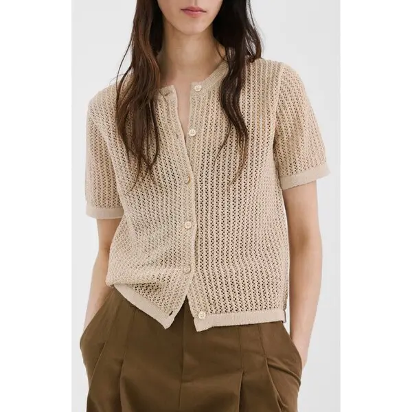 Mango Openwork Short Sleeve Cardigan
