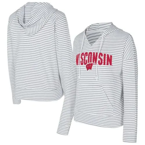 CONCEPTS SPORT Wisconsin Badgers French Terry Striped V-neck Pullover Hoodie - White