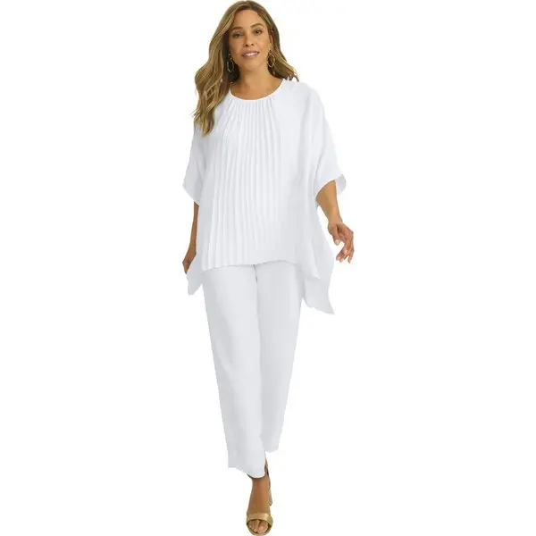 JESSICA LONDON Georgette Pleated Poncho And Wide Leg Pant Set - White