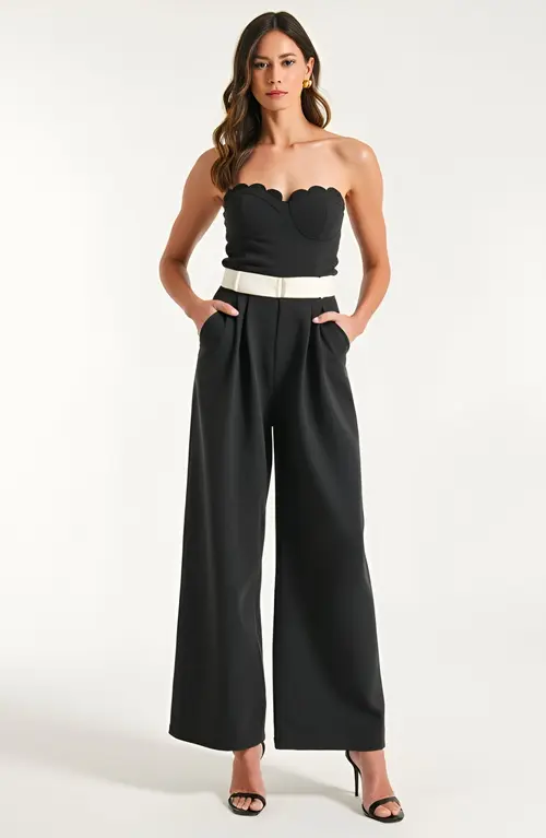 MODENAIRE Strapless Jumpsuit With Scalloped Bodice