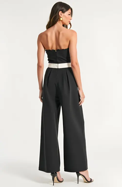 MODENAIRE Strapless Jumpsuit With Scalloped Bodice