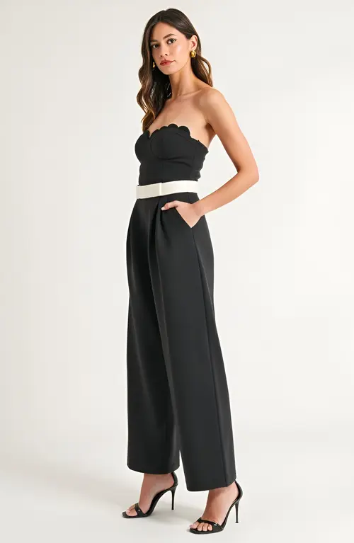 MODENAIRE Strapless Jumpsuit With Scalloped Bodice