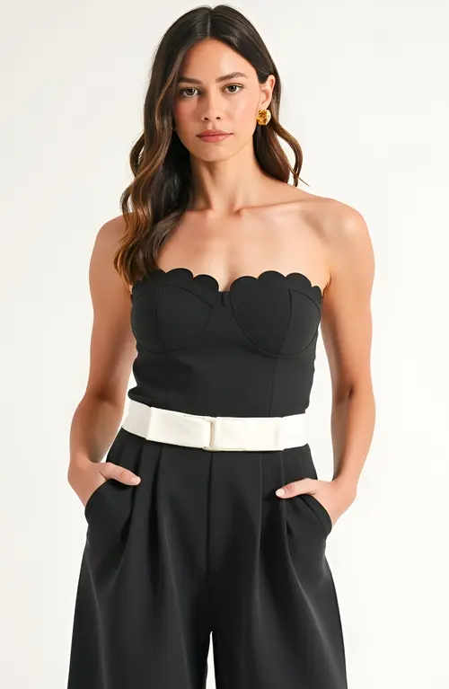 MODENAIRE Strapless Jumpsuit With Scalloped Bodice