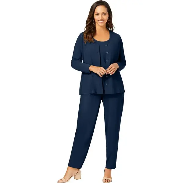 JESSICA LONDON Stretch Knit Four-piece Wardrobe Set - Navy