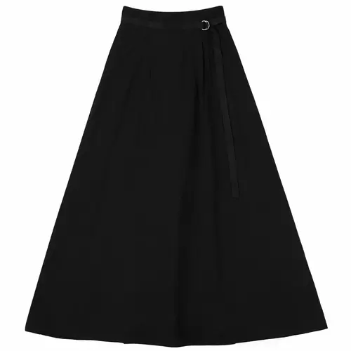 MAXMRKT Rayon Maxi Knife Pleated Double D Ring Skirt - Black