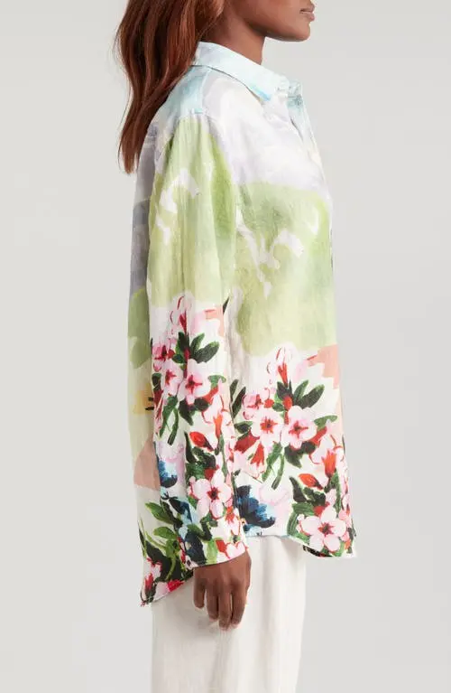 Desmond & Dempsey Landscape Linen Pajama Button-up Shirt