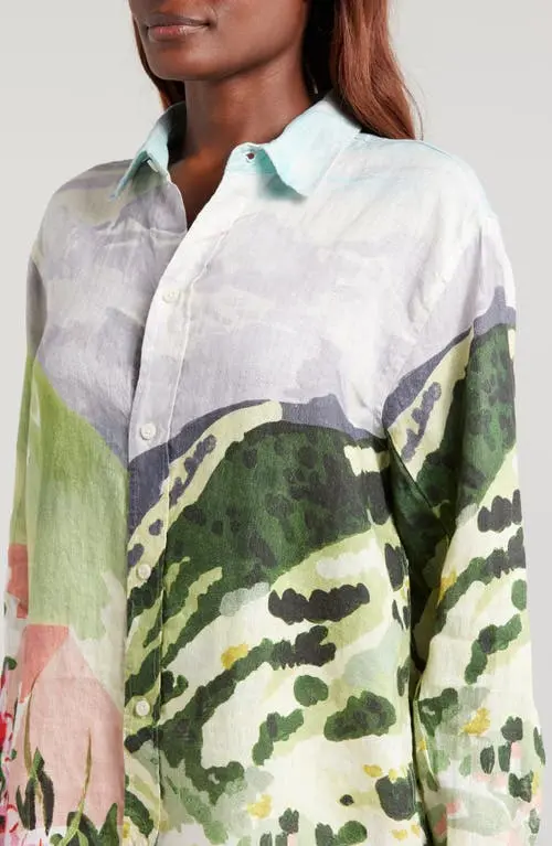Desmond & Dempsey Landscape Linen Pajama Button-up Shirt