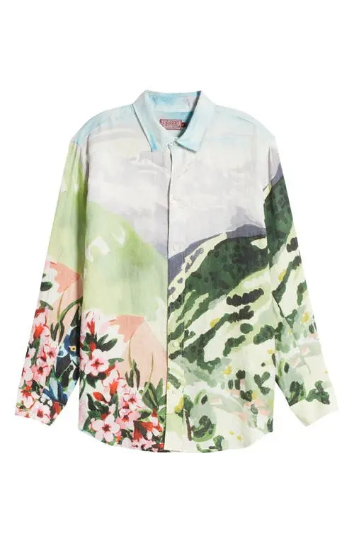 Desmond & Dempsey Landscape Linen Pajama Button-up Shirt