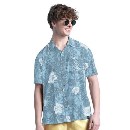 MARGARITAVILLE Chicago Cubs Palm Shade Party Button-up Shirt - Blue
