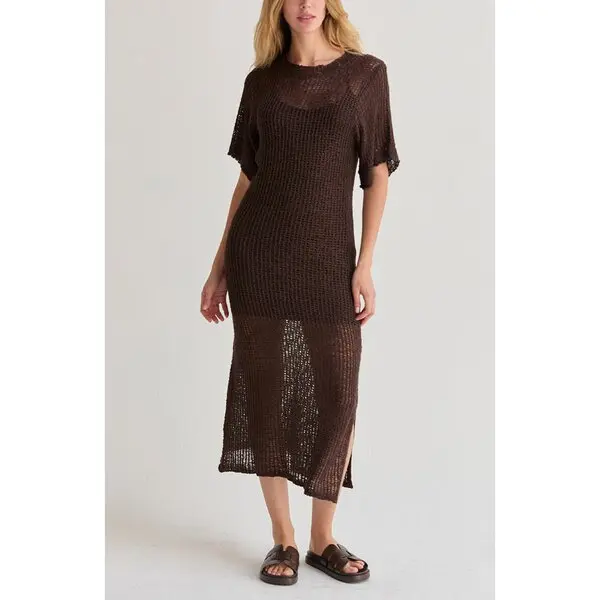 CRESCENT Netted Knit Dress - Brown