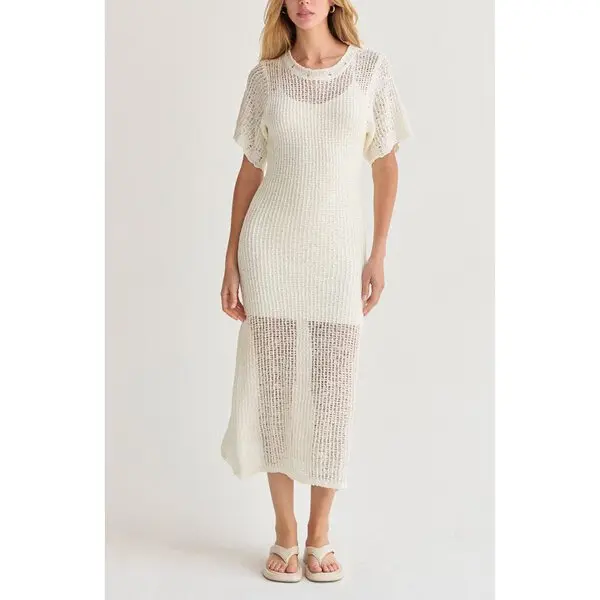CRESCENT Netted Knit Dress With Crewneck And Short Sleeves - Ivory