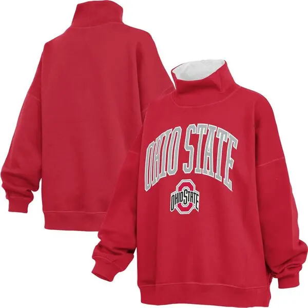 PRESSBOX Ohio State Buckeyes Oversized Mock Neck Sweatshirt - Scarlet