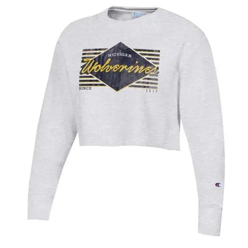 Champion Michigan Wolverines Reverse Weave Cropped Pullover Sweatshirt