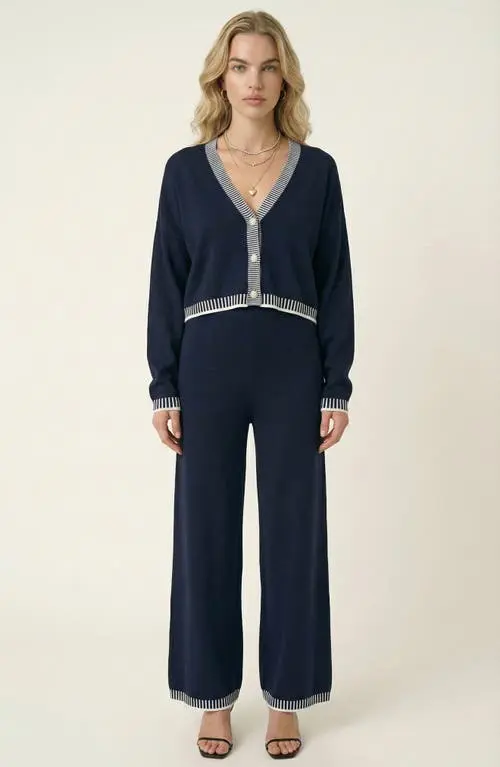 MODENAIRE Contrast Trim Knit Cardigan And Wide-leg Pant Set