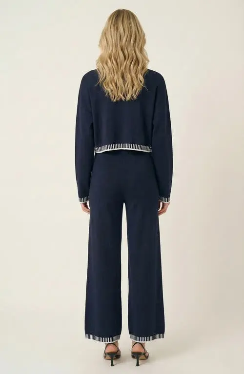 MODENAIRE Contrast Trim Knit Cardigan And Wide-leg Pant Set