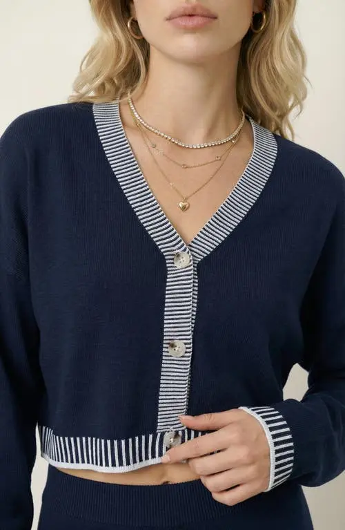MODENAIRE Contrast Trim Knit Cardigan And Wide-leg Pant Set