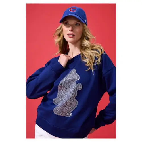 Terez Chicago Cubs Oversized Gemstone Logo Sweatshirt