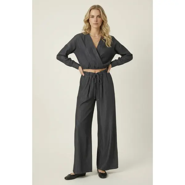 MODENAIRE Relaxed Wide-leg Lounge Set With Collared Top - Dark Blue