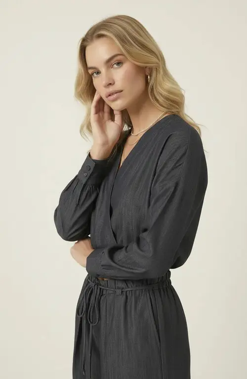 MODENAIRE Relaxed Wide-leg Lounge Set With Collared Top