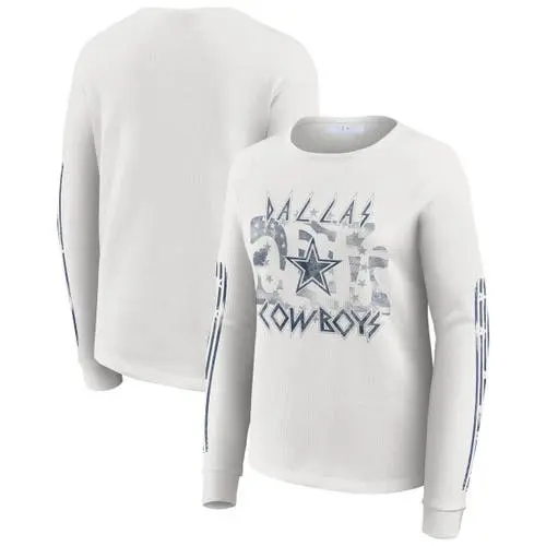 WEAR BY ERIN ANDREWS Dallas Cowboys Graphic Waffle Long-sleeve T-shirt - White