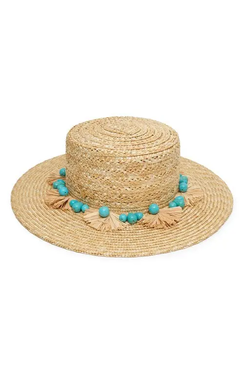 Lele Sadoughi Faux Turquoise Embellished Straw Hat - Natural