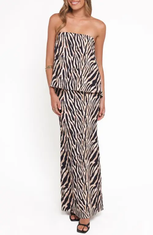 PETAL & PUP Agnes Strapless Top And Maxi Skirt Set - Brown Zebra