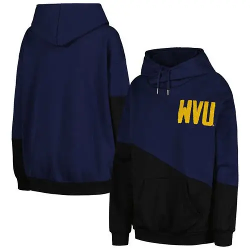 GAMEDAY COUTURE Black West Virginia Mountaineers Matchmaker Diagonal Cowl Pullover Hoodie - Navy