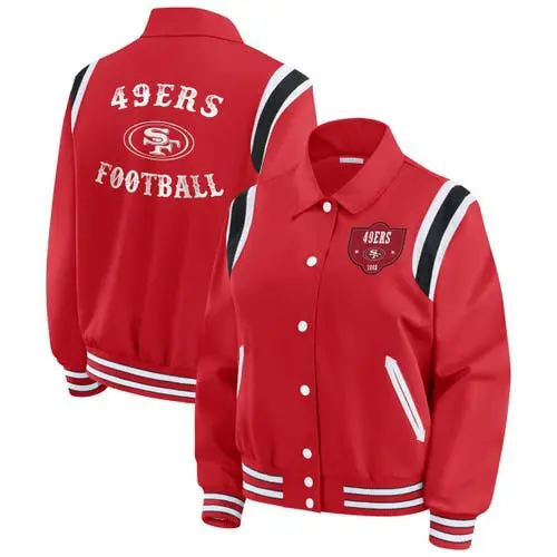 WEAR BY ERIN ANDREWS San Francisco 49ers Varsity Lightweight Full-snap Jacket - Scarlet