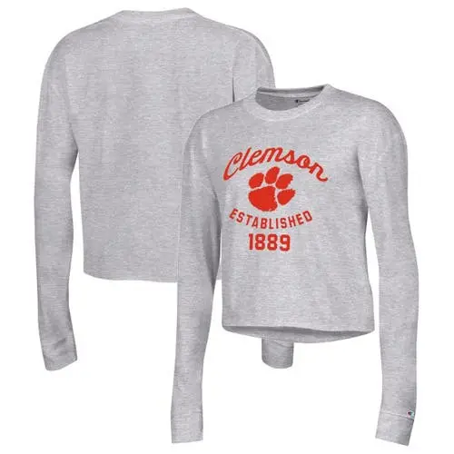 Champion Clemson Tigers Boyfriend Cropped Long Sleeve T-shirt - Gray