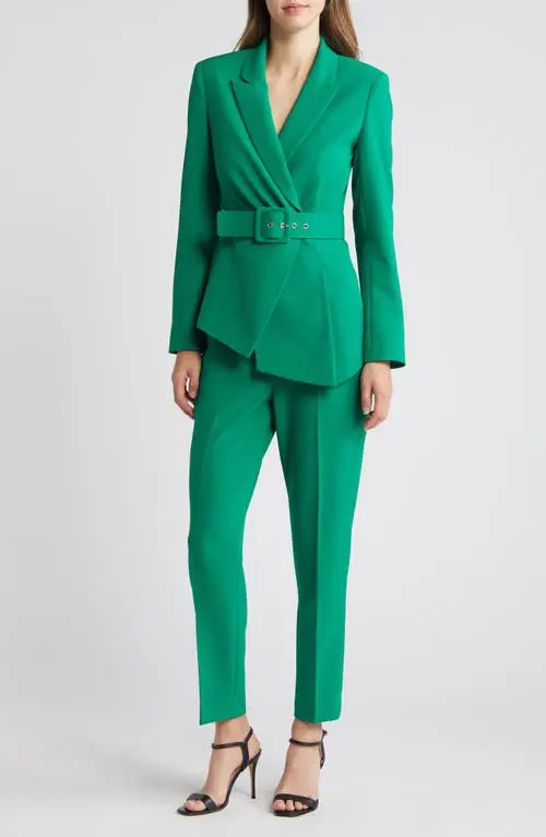 TAHARI ASL Peak Lapel Belted Blazer And Pants Set - Emerald