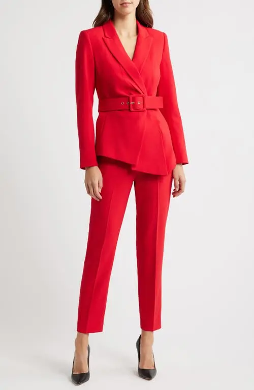 TAHARI ASL Peak Lapel Belted Blazer And Pants Set - Red