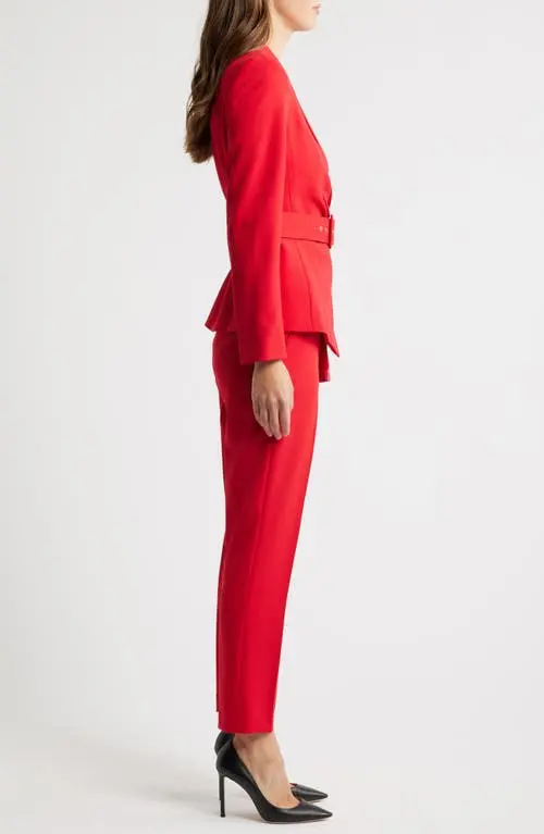 TAHARI ASL Peak Lapel Belted Blazer And Pants Set - Red