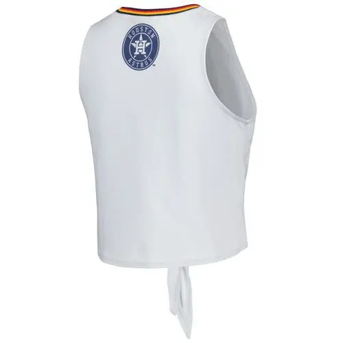 THE WILD COLLECTIVE Houston Astros Twisted Tie Front Tank Top - White