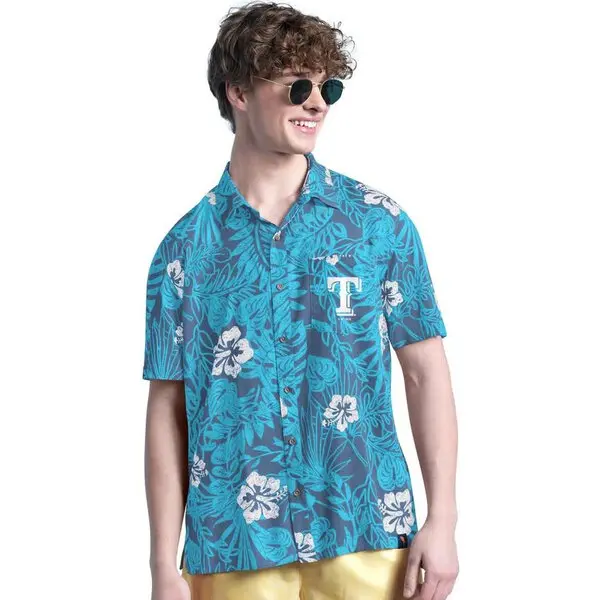 MARGARITAVILLE Texas Rangers Palm Shade Party Button-up Shirt - Navy