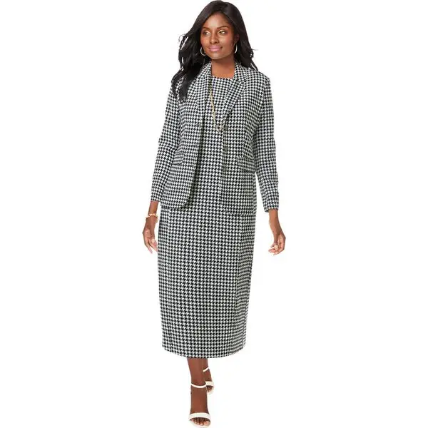 JESSICA LONDON Maxi Jacket Dress Set - Black Houndstooth