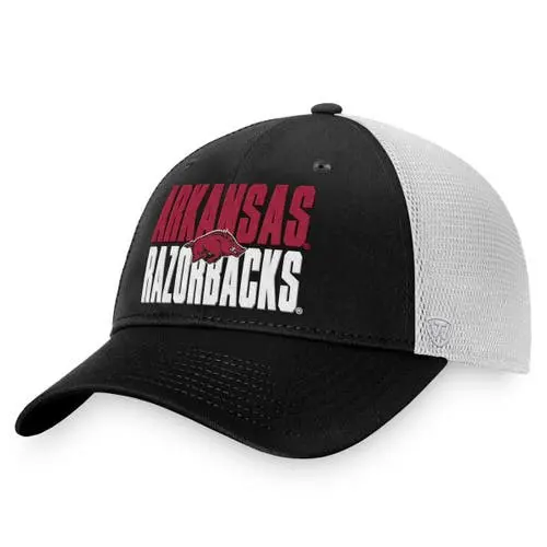 Top Of The World White Arkansas Razorbacks Stockpile Trucker Snapback Hat - Black