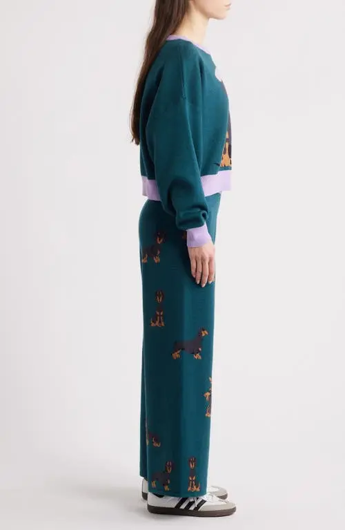 DRESSED IN LALA Weenie Dog Jacquard Sweater & Wide Leg Pants Set